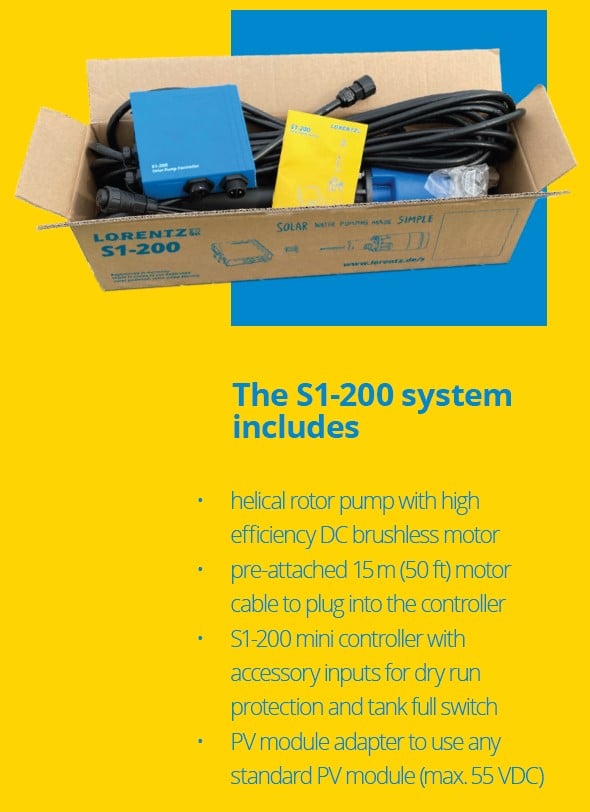 Lorentz S1-200 pump for use with just 1 Solar Panel - HR-23 Max. flow ...